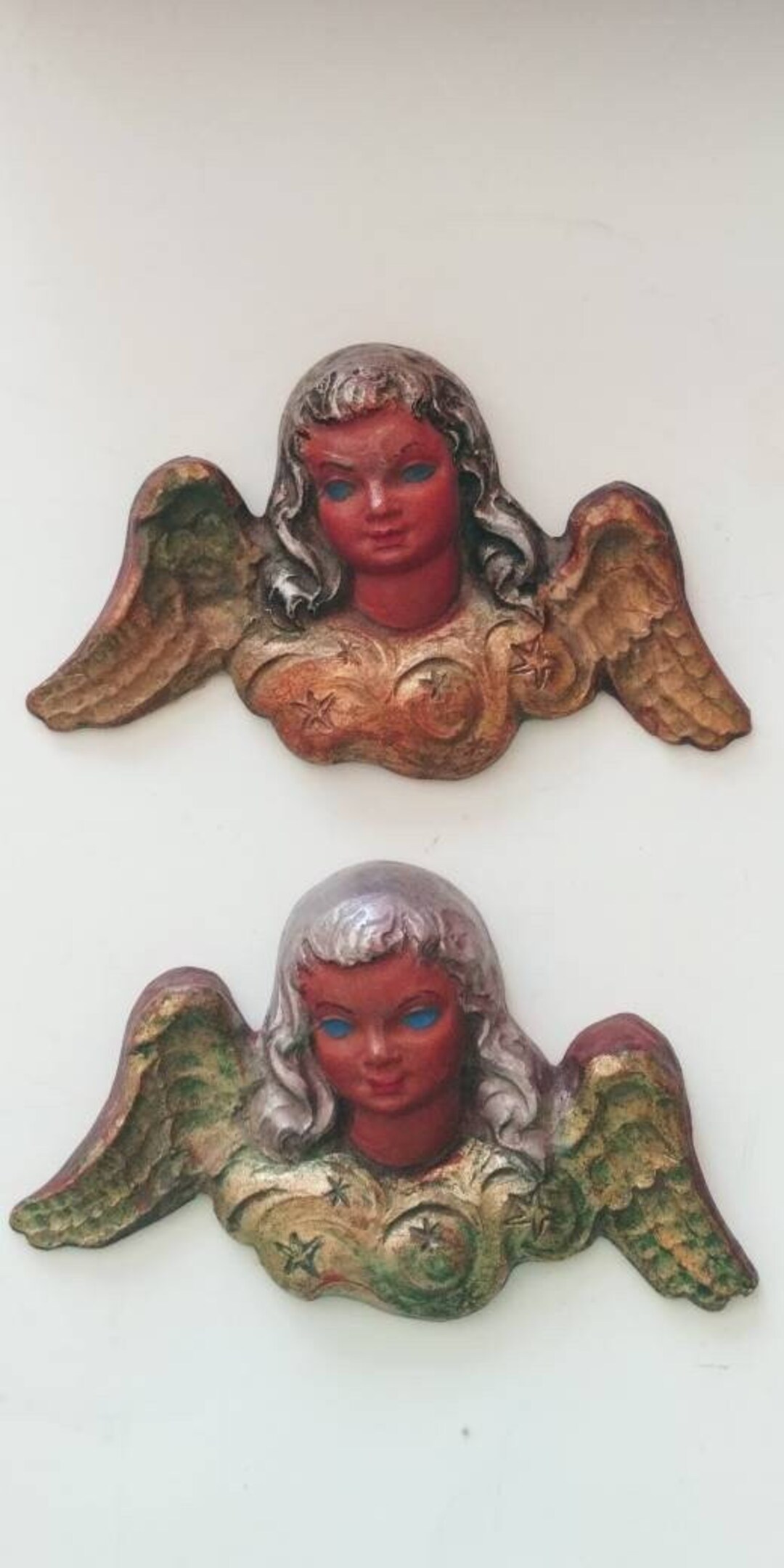 Vintage Terracotta Angels With Gold Gilt,winged Goddess,winged Warrior ...