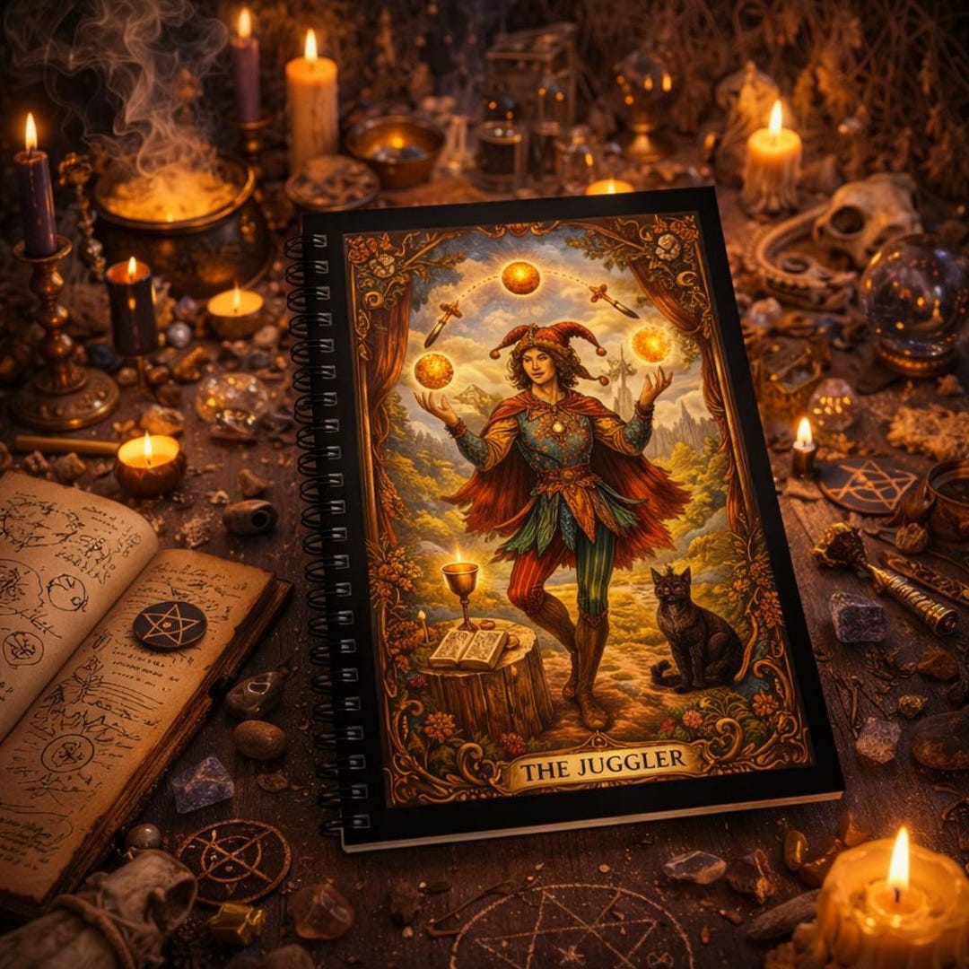 The Juggler Tarot Card Spiral Notebook Vintage Magician Journal for ...