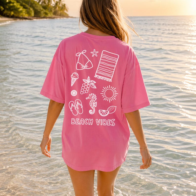 Retro Beach Vibes Doodle Tshirt, Vintage Coastal Summer Tee, Comfort ...