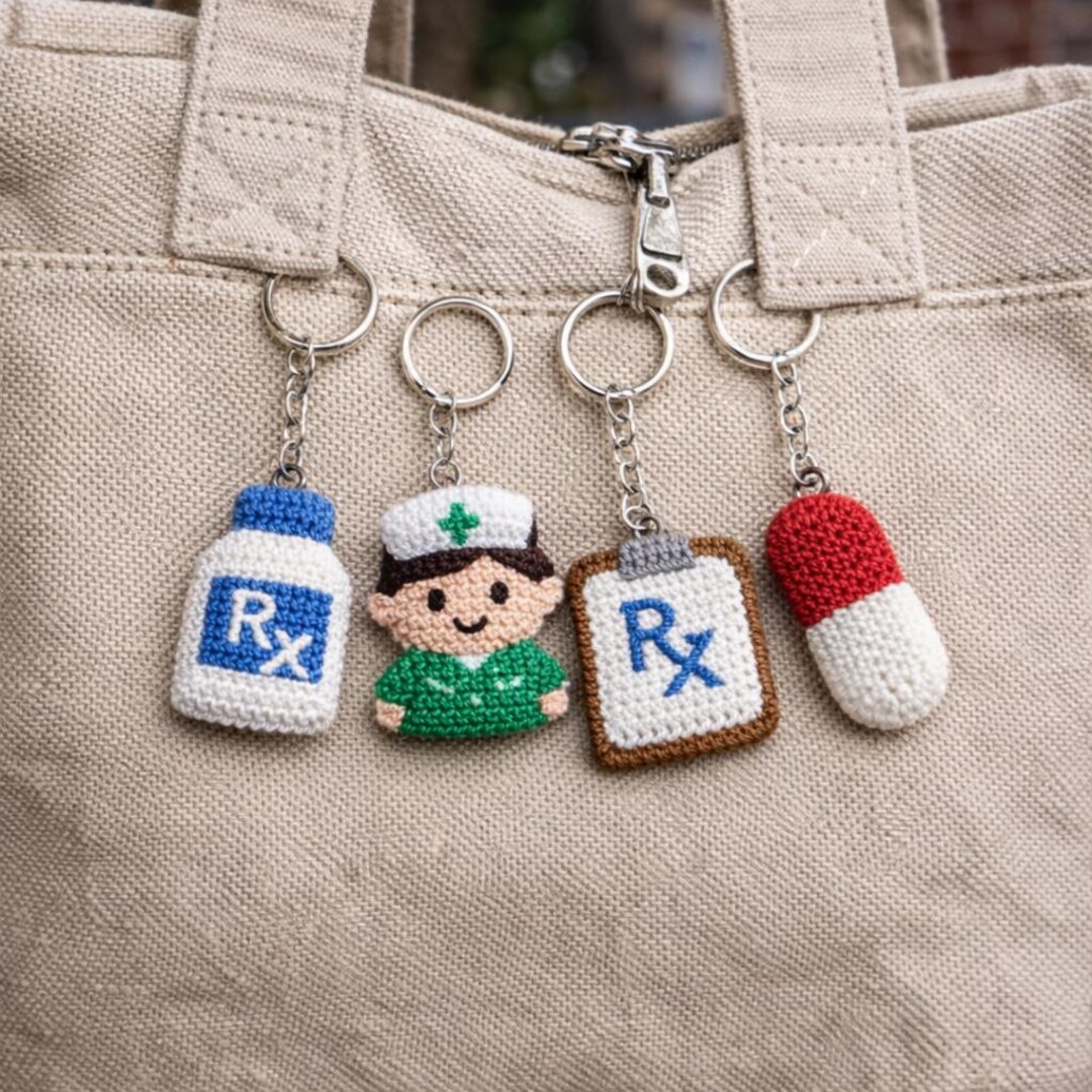 Cozy Textile Punch Needle Keychain Set - 4 Piece Handmade Fiber Art ...