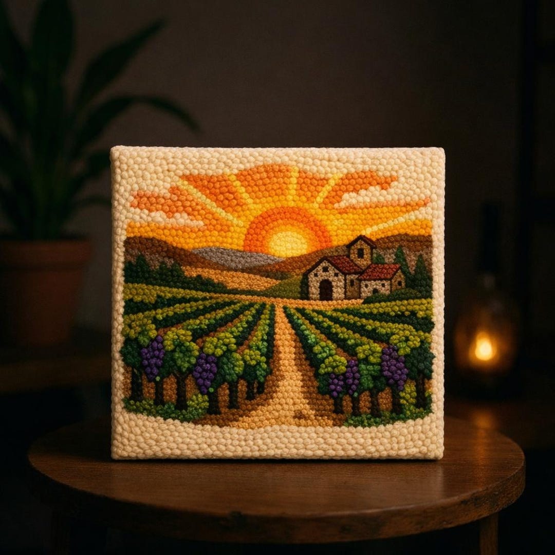 Handmade Punch Needle Vineyard Wall Art – Rustic Winery Sunset ...