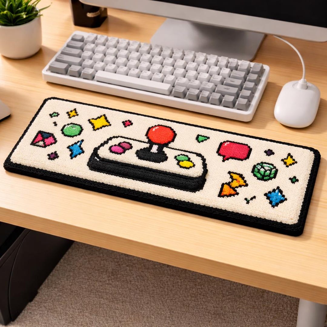 Minimalist Gamer Joystick Punch Needle Desk Pad – Soft Tufted Wrist ...