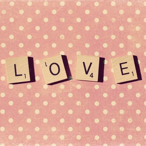 Pink Polka Dots, Scrabble Art, Scrabble Print, Scrabble Photo, Scrabble ...