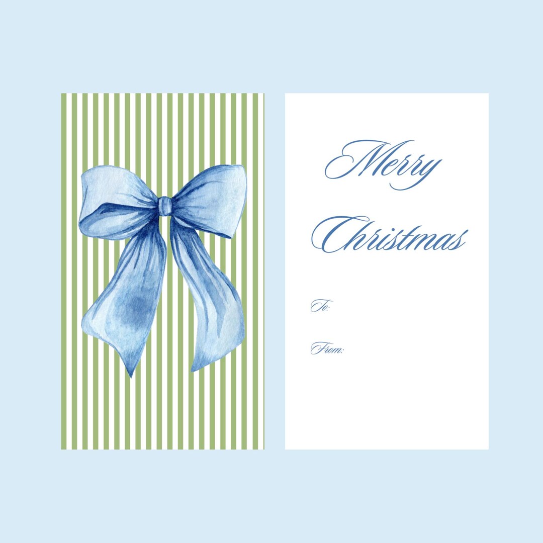 Blue Bow Striped Christmas Gift Tags, Printable Christmas Gift Tags ...