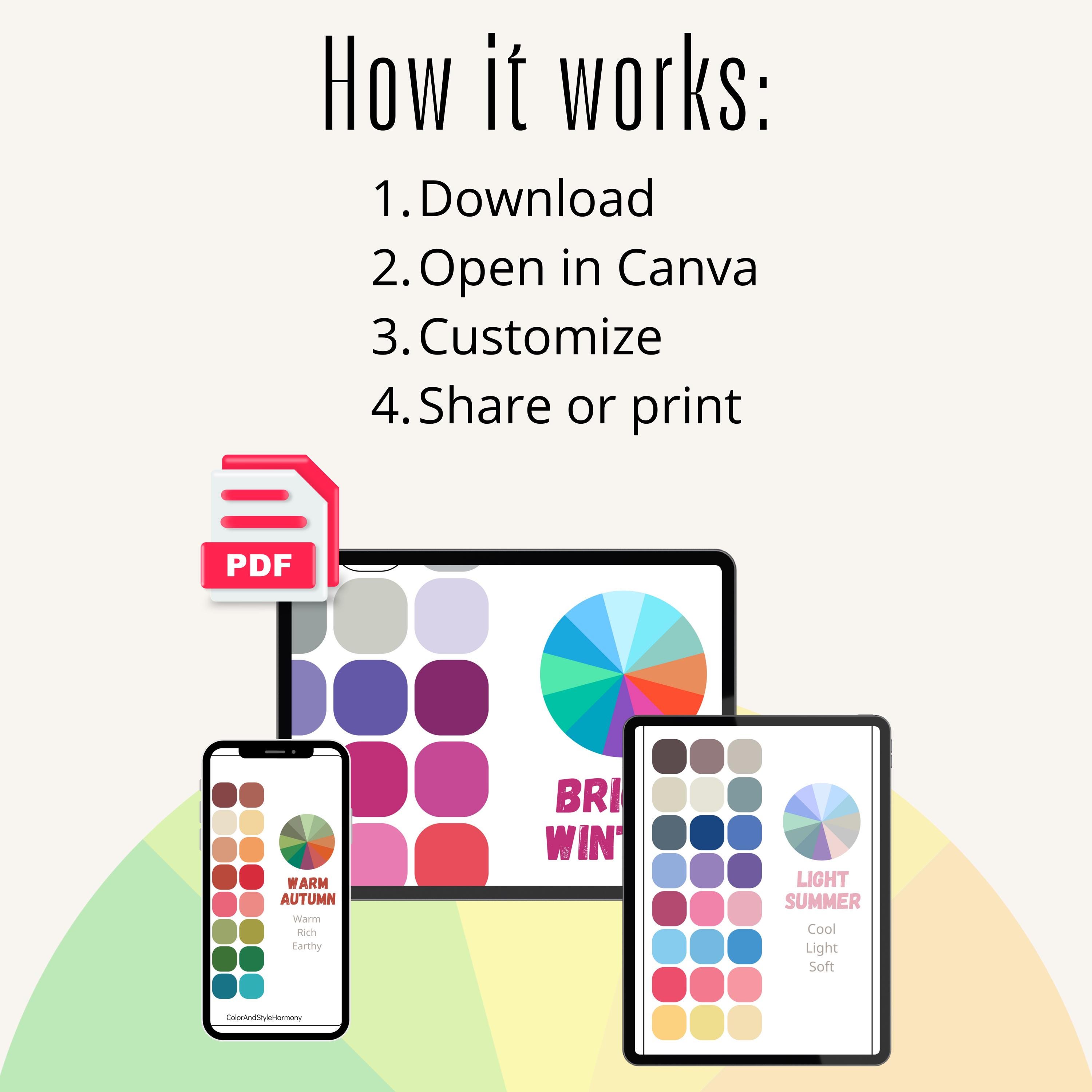 Editable Color Analysis Cards Canva Template, Personal Color Palette ...