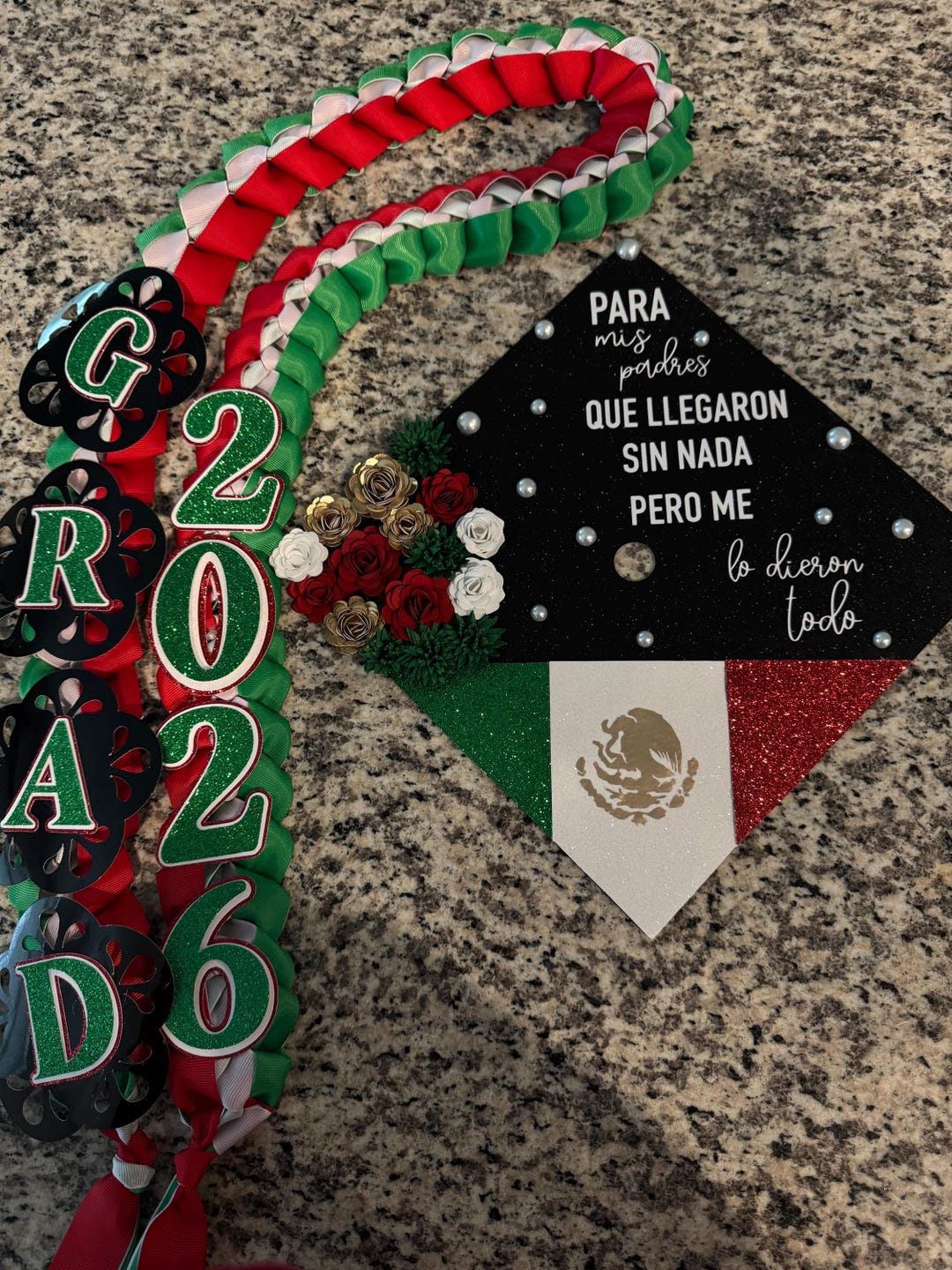 Mexico Flag Graduation Lei & Cap Topper | Handmade Glitter Bundle ...