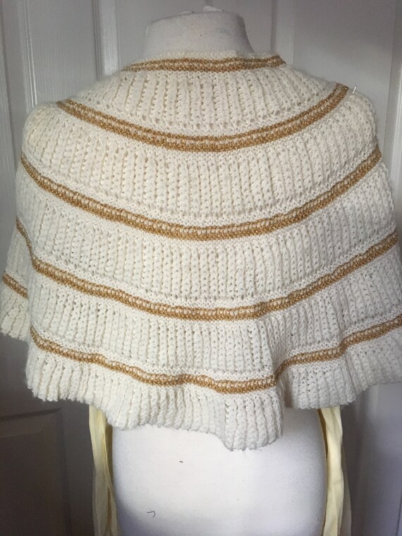 Hand Knit Shawl Wrap Cream color and Gold yarn - Gem