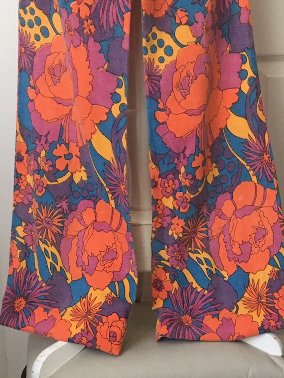 1960s Groovy Low Rise Pants Bright Psychedelic Patter… - Gem