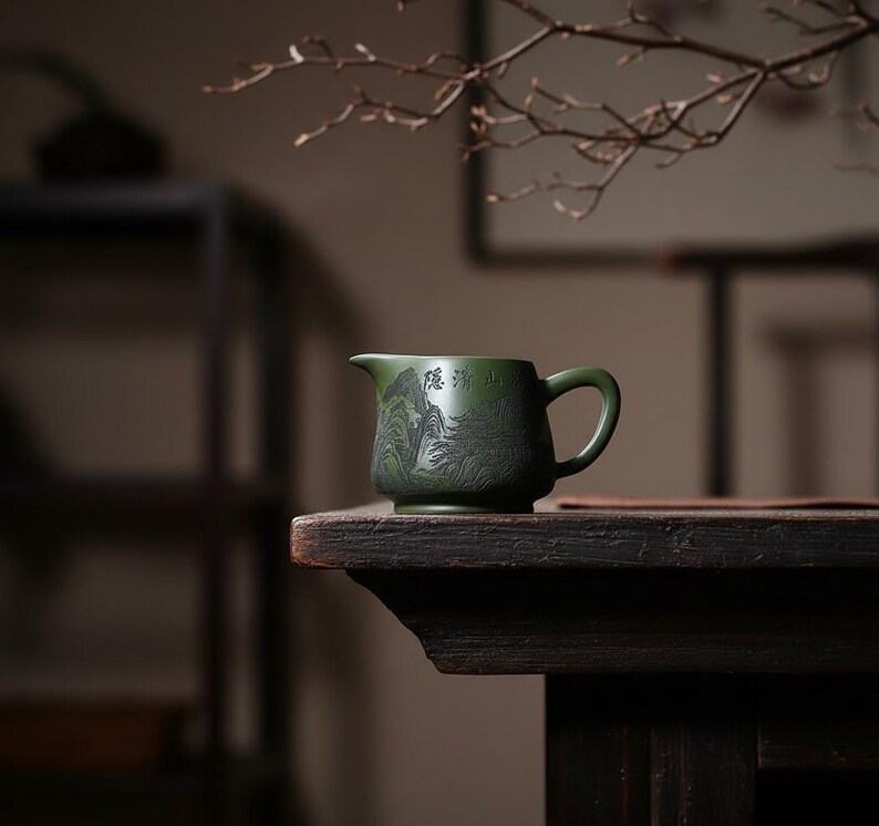 Green Ceramic Tea Pitcher, 300ml,chinese Landscape Gong Dao Bei ...
