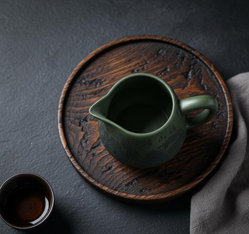 Green Ceramic Tea Pitcher, 300ml,chinese Landscape Gong Dao Bei ...
