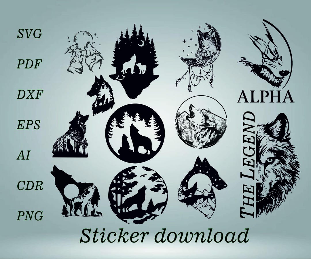 Bundle Wolf Art Design Vector Wolf for T-shirt Files Cut Sticker ...