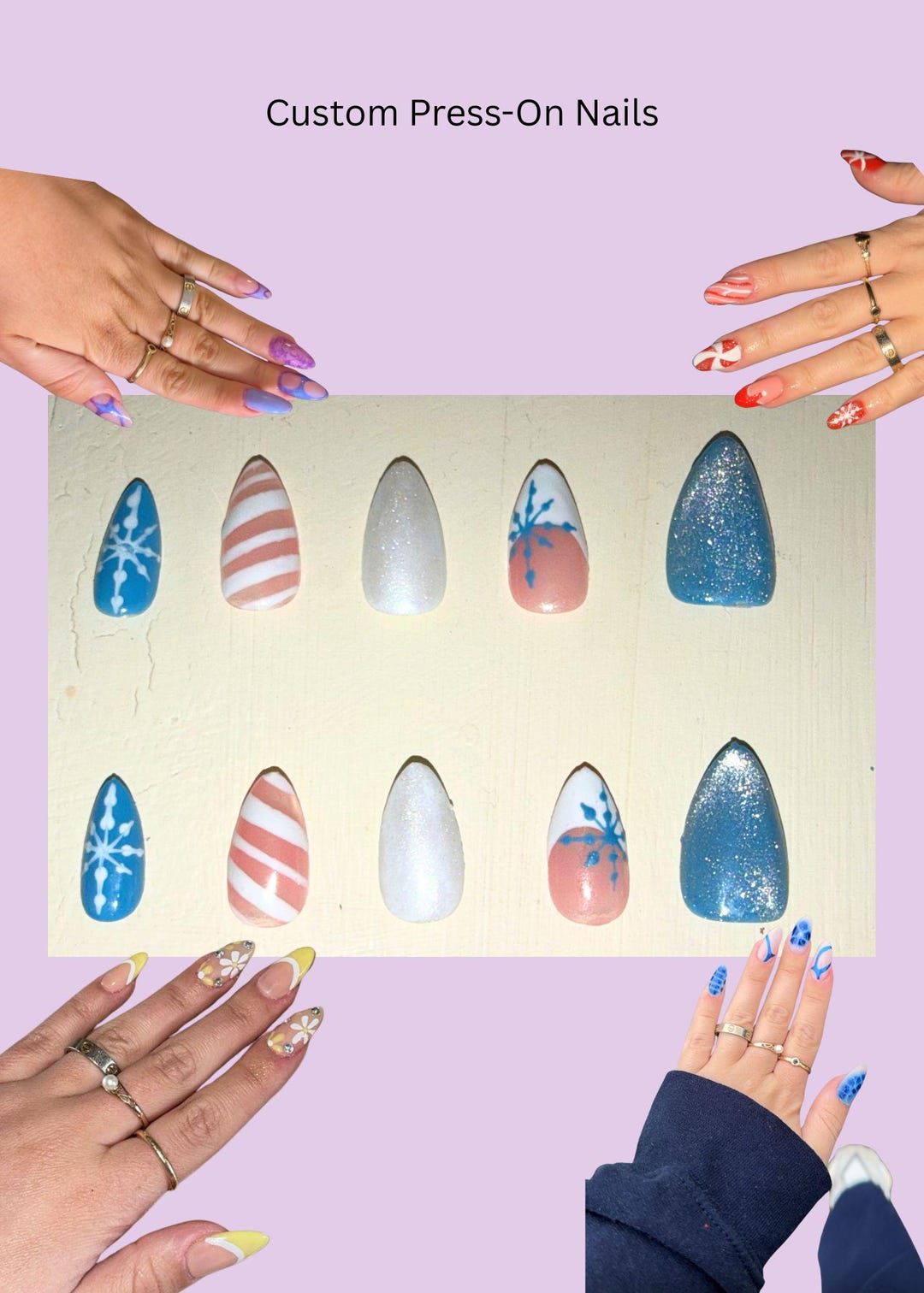 Custom Press on Nails • Handmade Personalized Nail Art Set - Etsy