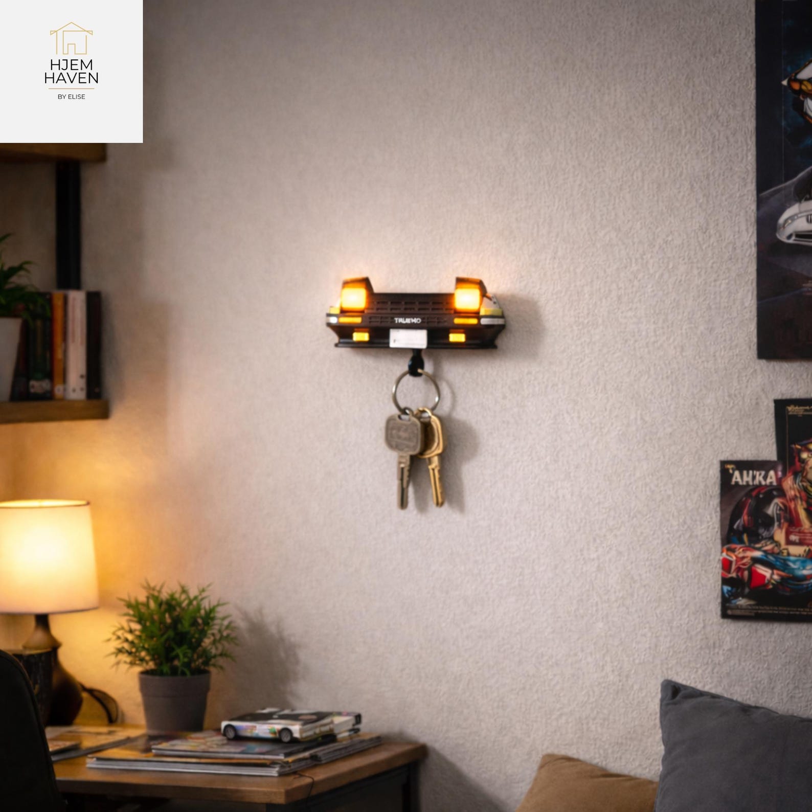 Garage Style Wall Key Holder With Decorative Light Effect for Entryway ...