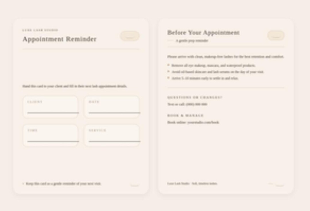 Lash Appointment Reminder Card Canva Template | Editable Client ...