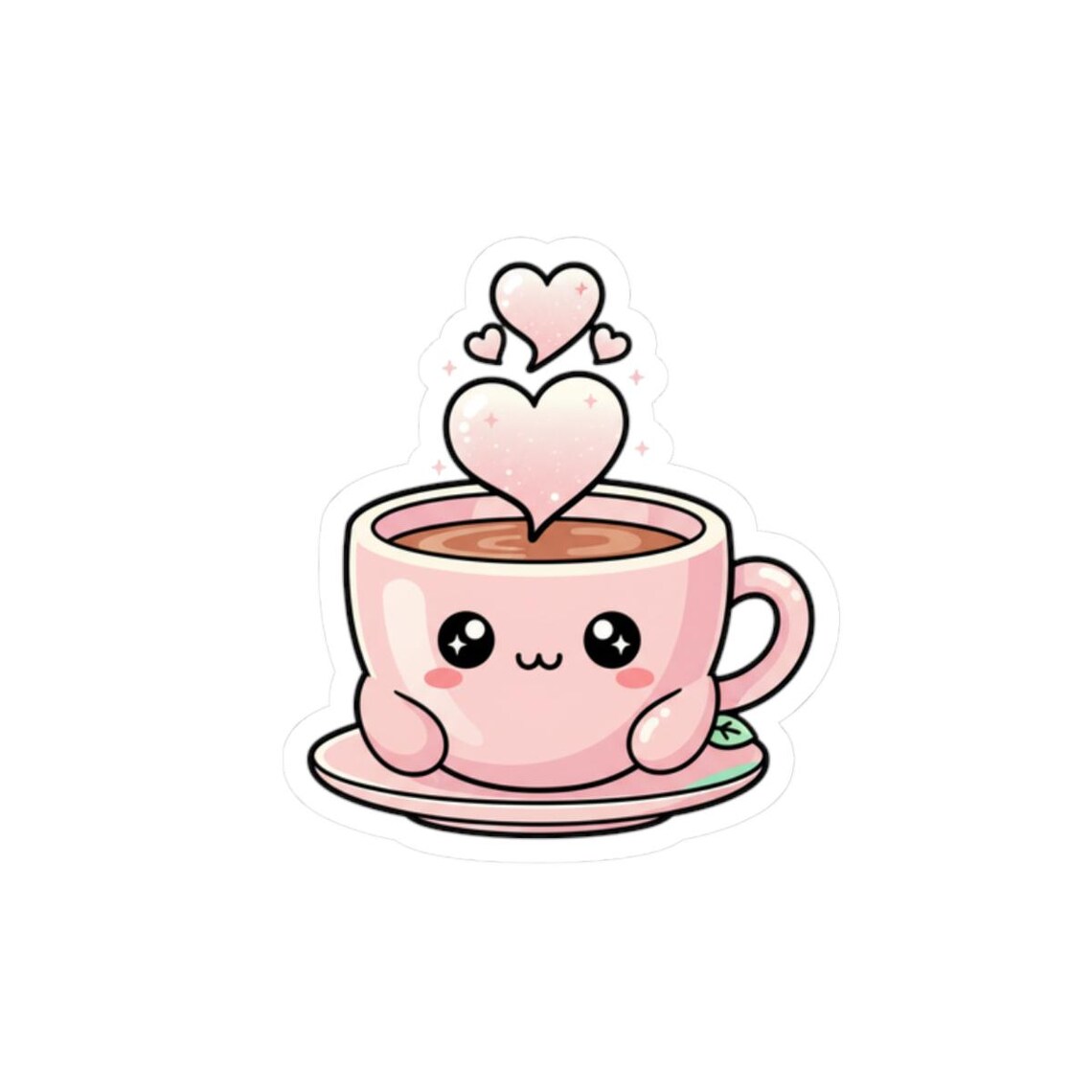 Kawaii Pink Coffee Cup Sticker | Cute Heart Steam Kiss-cut Stickers - Etsy