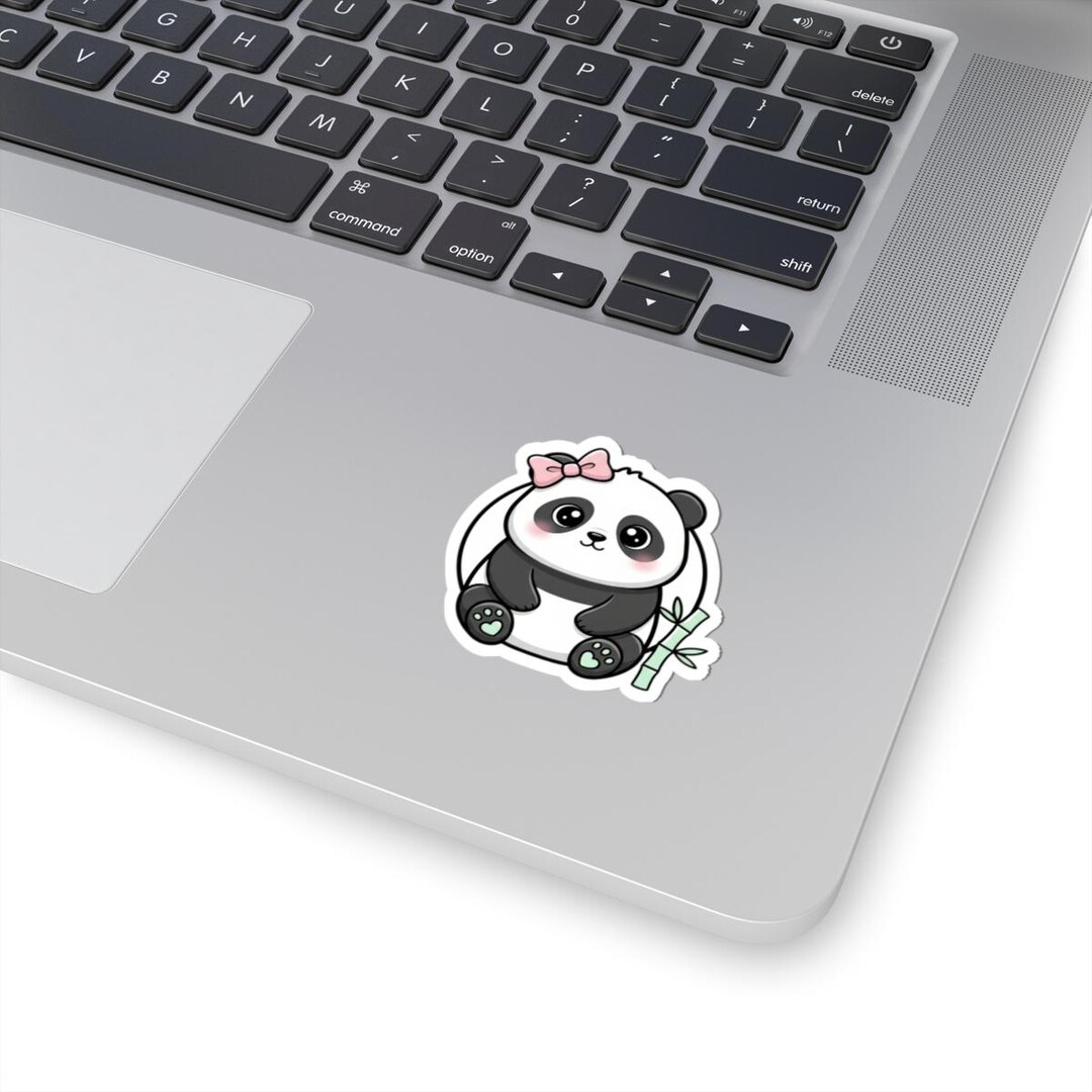 Cute Panda With Pink Bow Sticker | Kiss-cut Vinyl Sticker, Bamboo ...