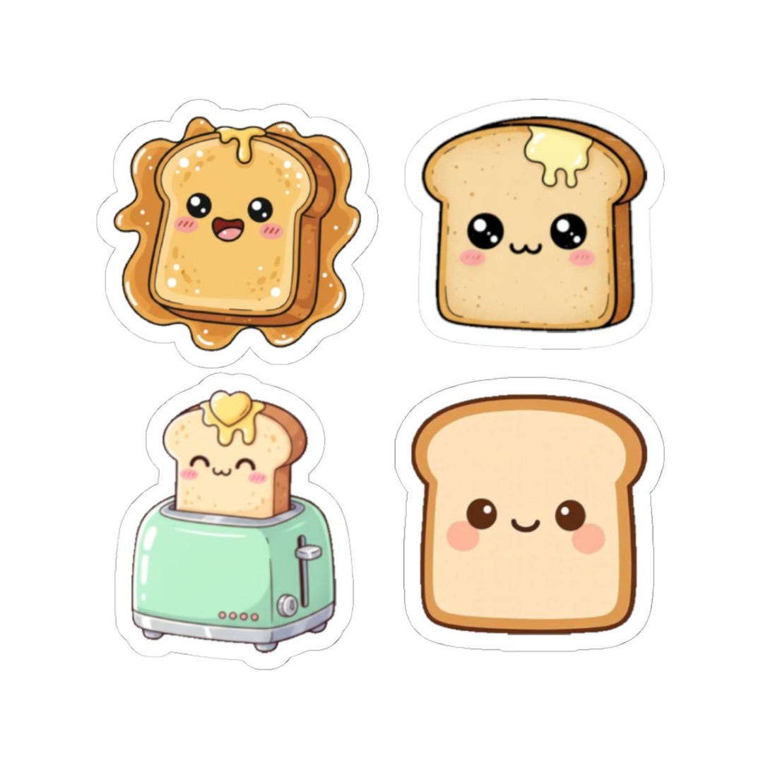 Kawaii Toast Characters Sticker | Kiss-cut Stickers - Etsy