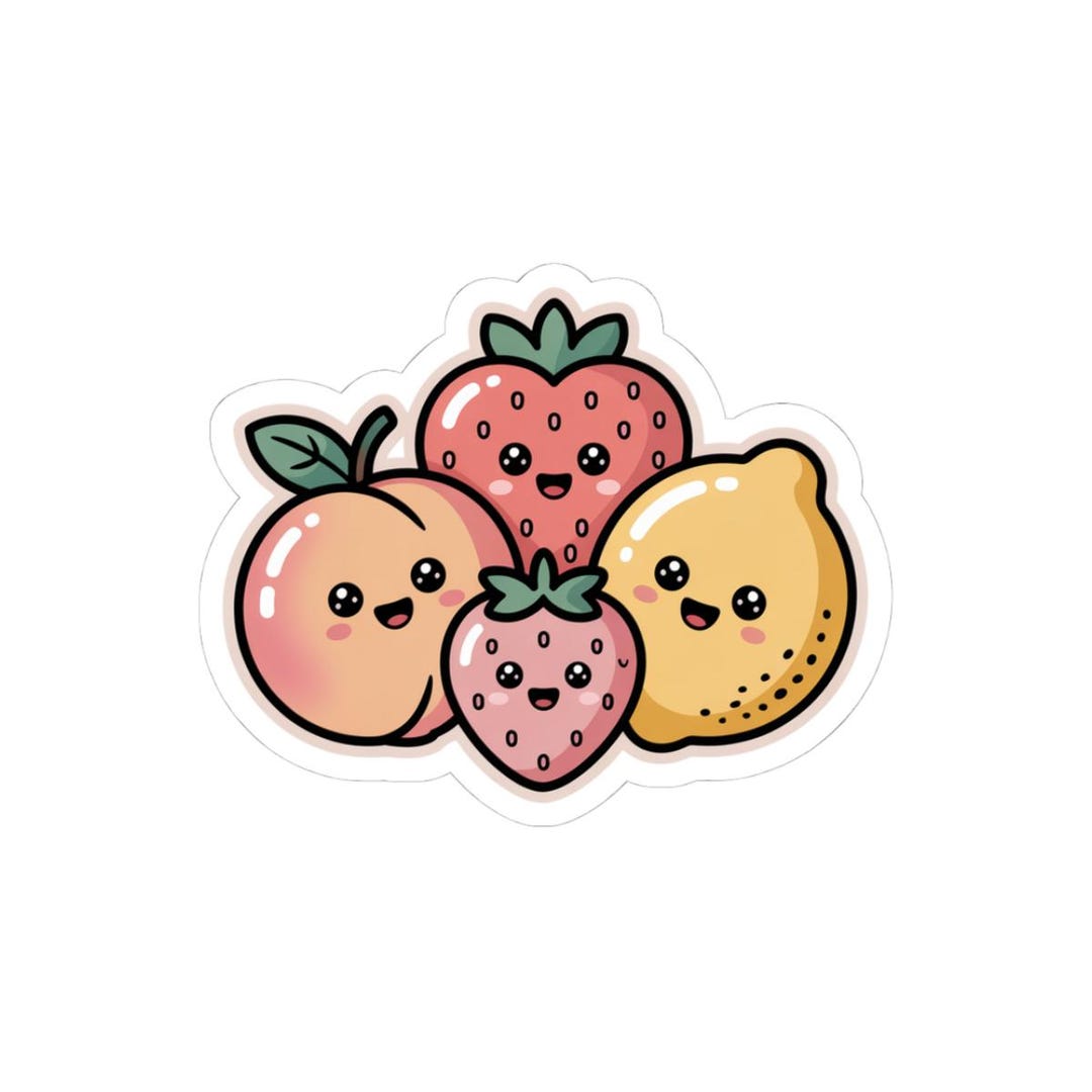 Kawaii Fruit Face Stickers: Glossy Vinyl Strawberry, Peach, Lemon - Etsy