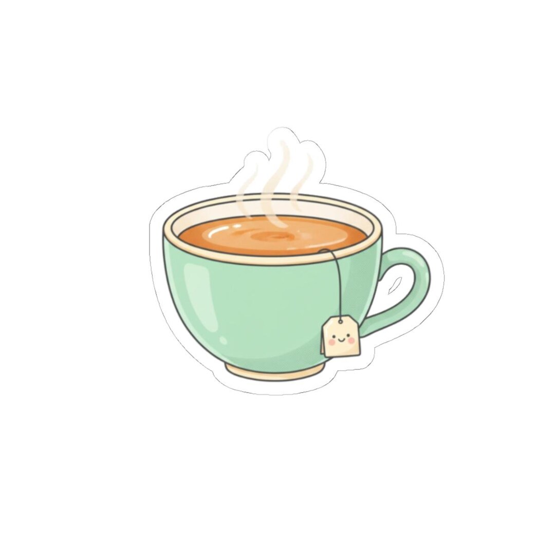 Kawaii Tea Cup Sticker | Smiling Teabag, Mint Green - Etsy