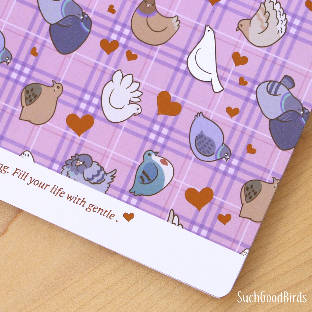 Pigeon A5 Notebook - Pink - Cute Pigeons Doves Journal Skinny Softcover ...