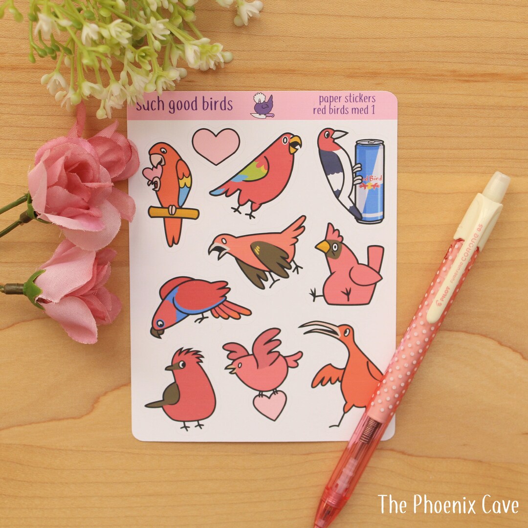 Red Birds PAPER Valentine Stickers - 3.75" X 4.75" Sticker Sheet ...