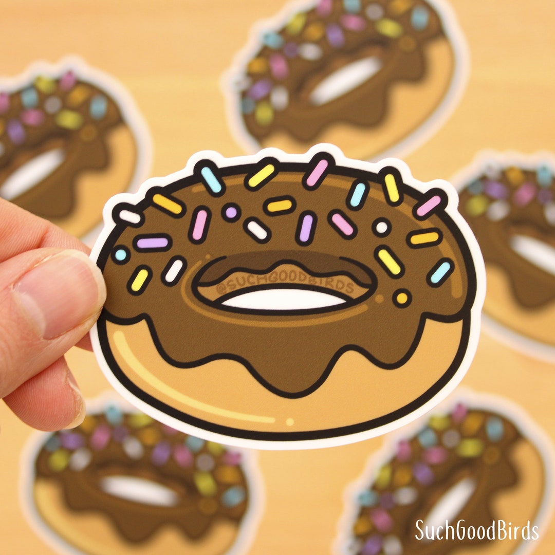 Chocolate Donut 3" Vinyl Sticker - Cute Donut Sticker, Sweet Dessert ...