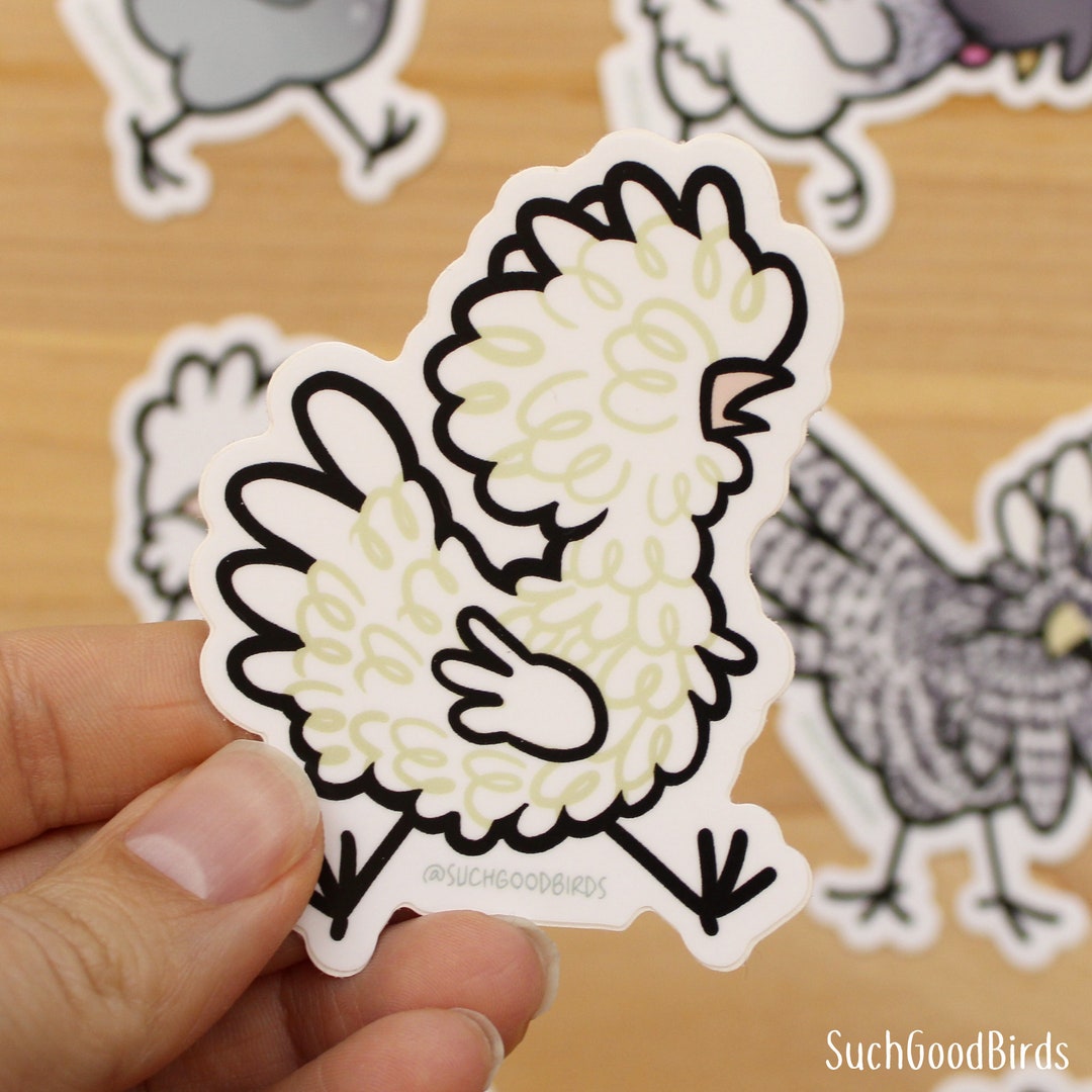 White Frizzle Polish Chicken 3" Vinyl Sticker - Bird Stickers ...