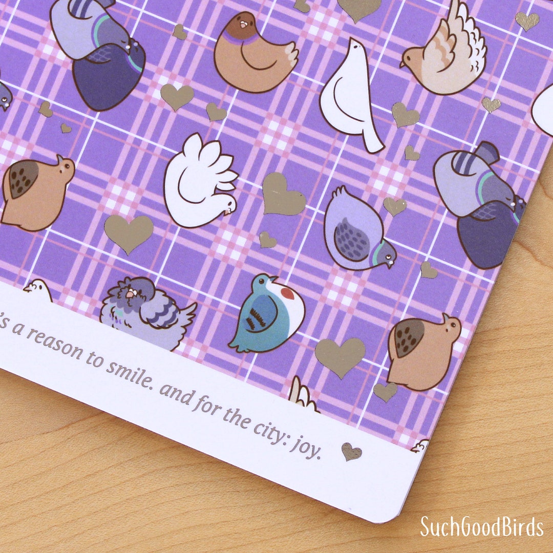Pigeon A5 Notebook - Purple - Cute Pigeons Doves Journal Skinny ...