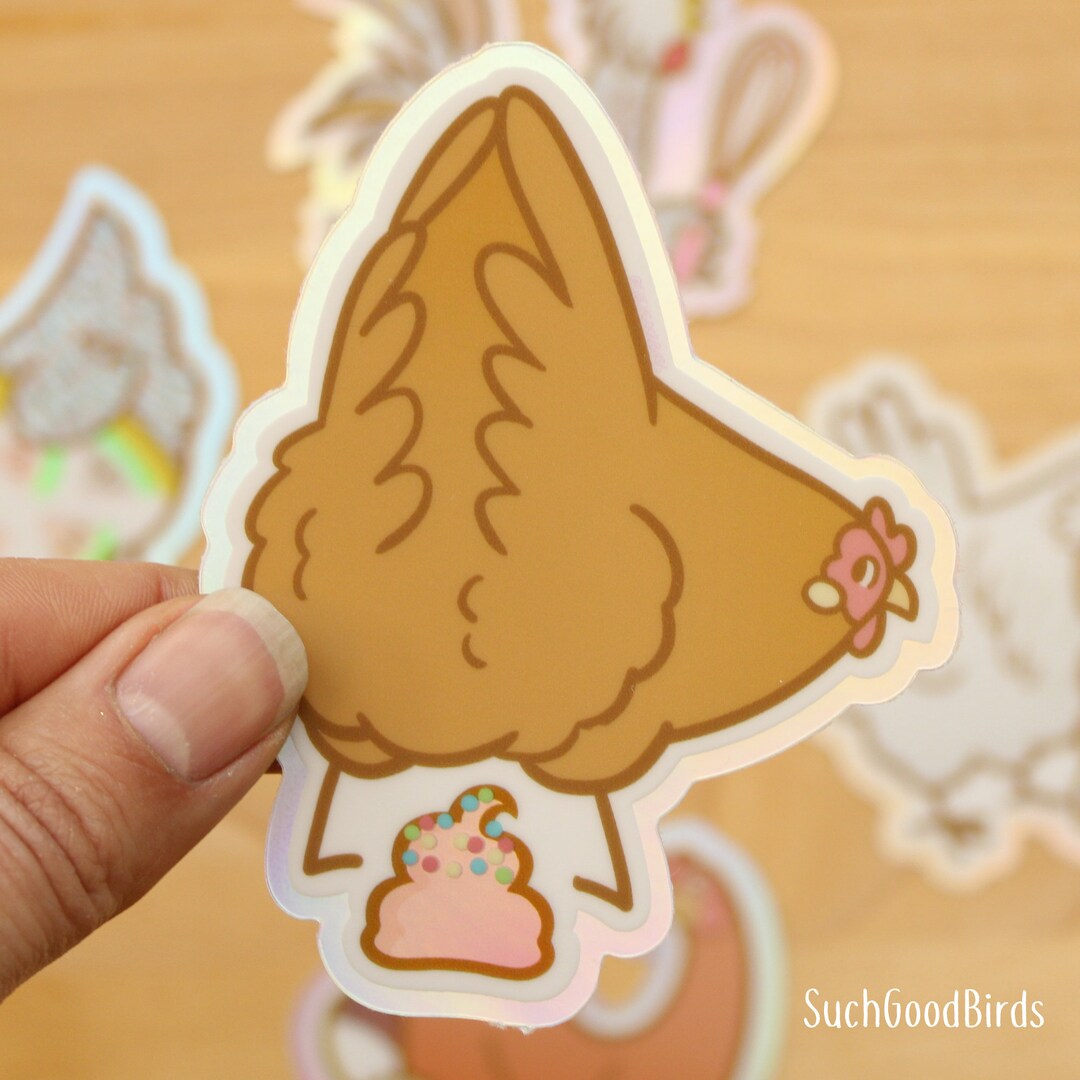 Hen With Ice Cream Poop 3" Holographic Vinyl Sticker - Baking With ...