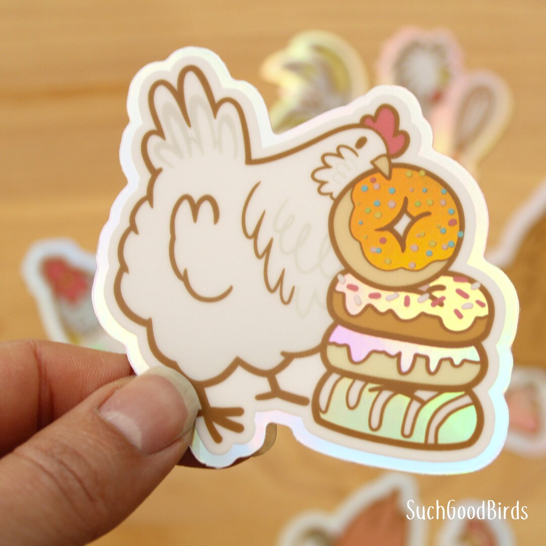 Chicken With Donuts 3 Holographic Vinyl Sticker Baking With Chickens ...