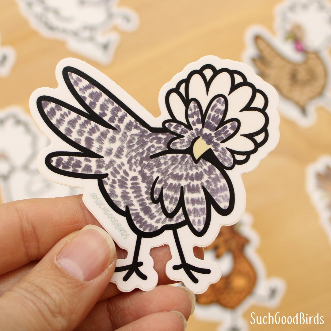 Black and White Cuckoo Polish Chicken 3" Vinyl Sticker - Bird Stickers ...