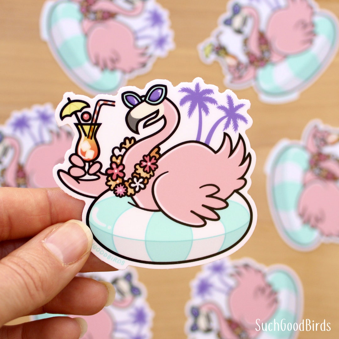 Party Flamingo 3" Vinyl Sticker - Mingo Sticker, Pool Party Sticker ...