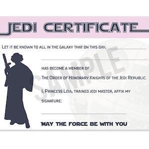INSTANT DOWNLOAD Star Wars Jedi Certificate (yoda, Star Wars Birthday ...