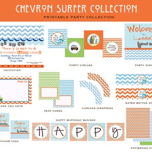 INSTANT DOWNLOAD, Chevron Surfer Collection: Printable Happy Birthday ...