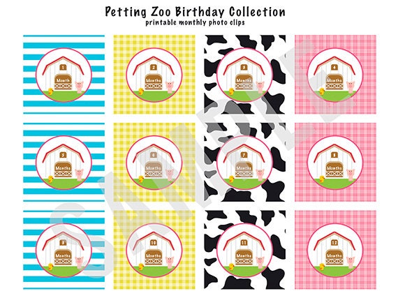 INSTANT DOWNLOAD, 1st Year Photo Clips - Milestone Tags - Petting Zoo ...