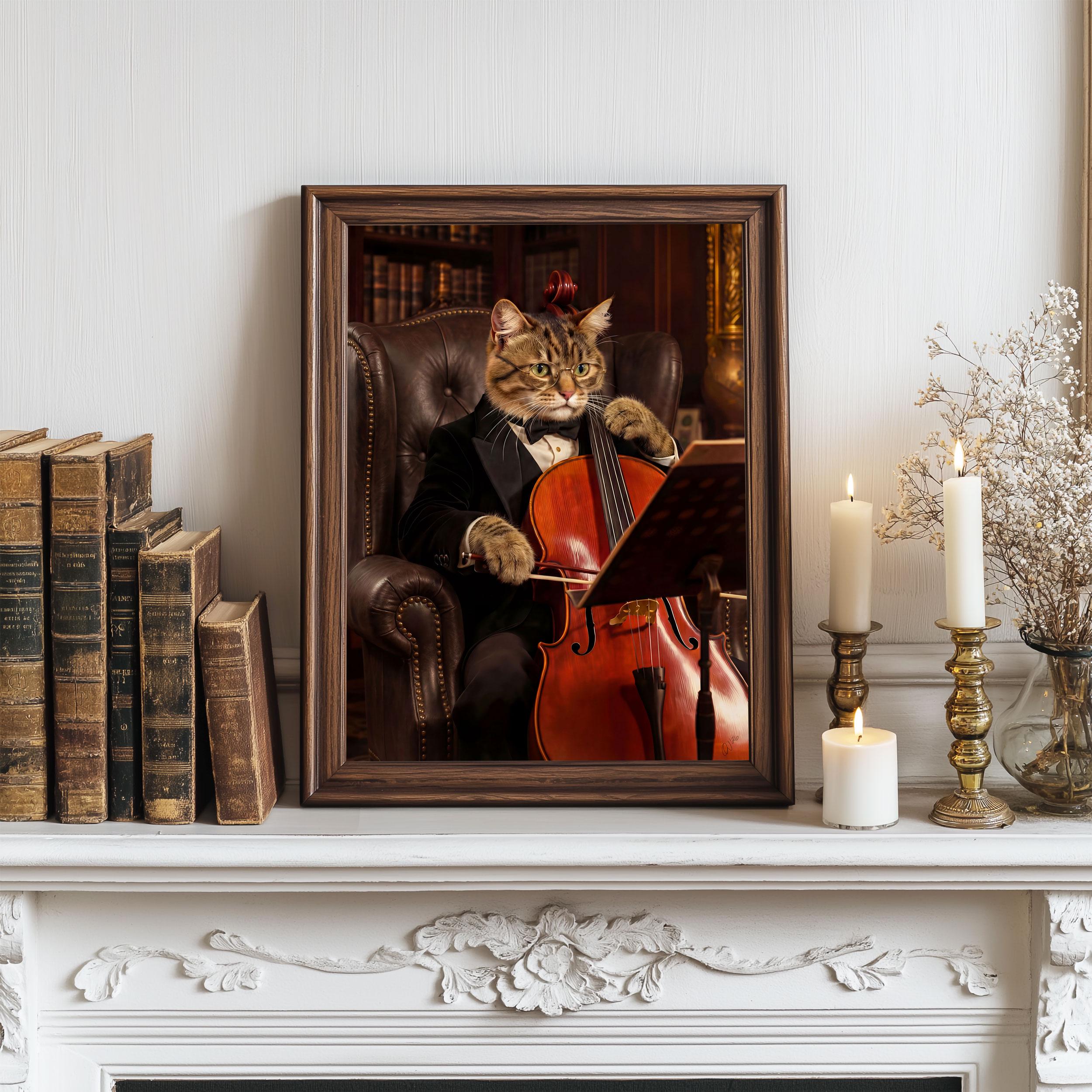 Cat Poster - Tabby Cat Plays Cello in a Formal Study - Etsy