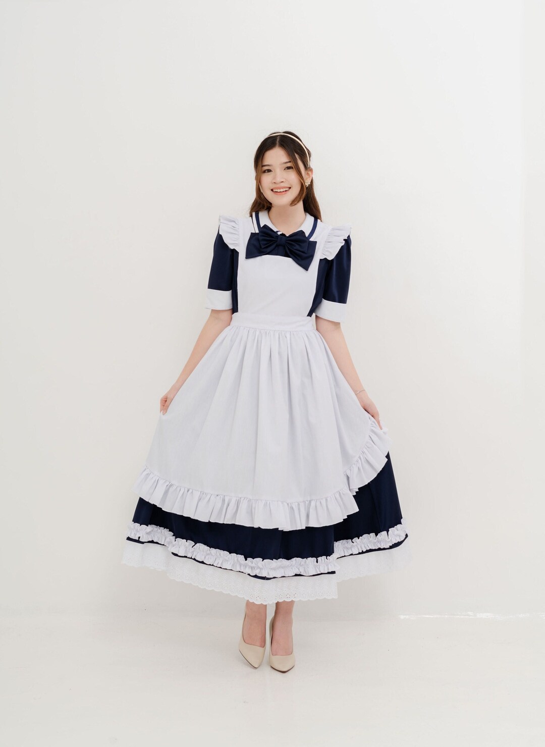 Long Version of Two Way Cotton Maid Dress and White Frilly Apron in ...