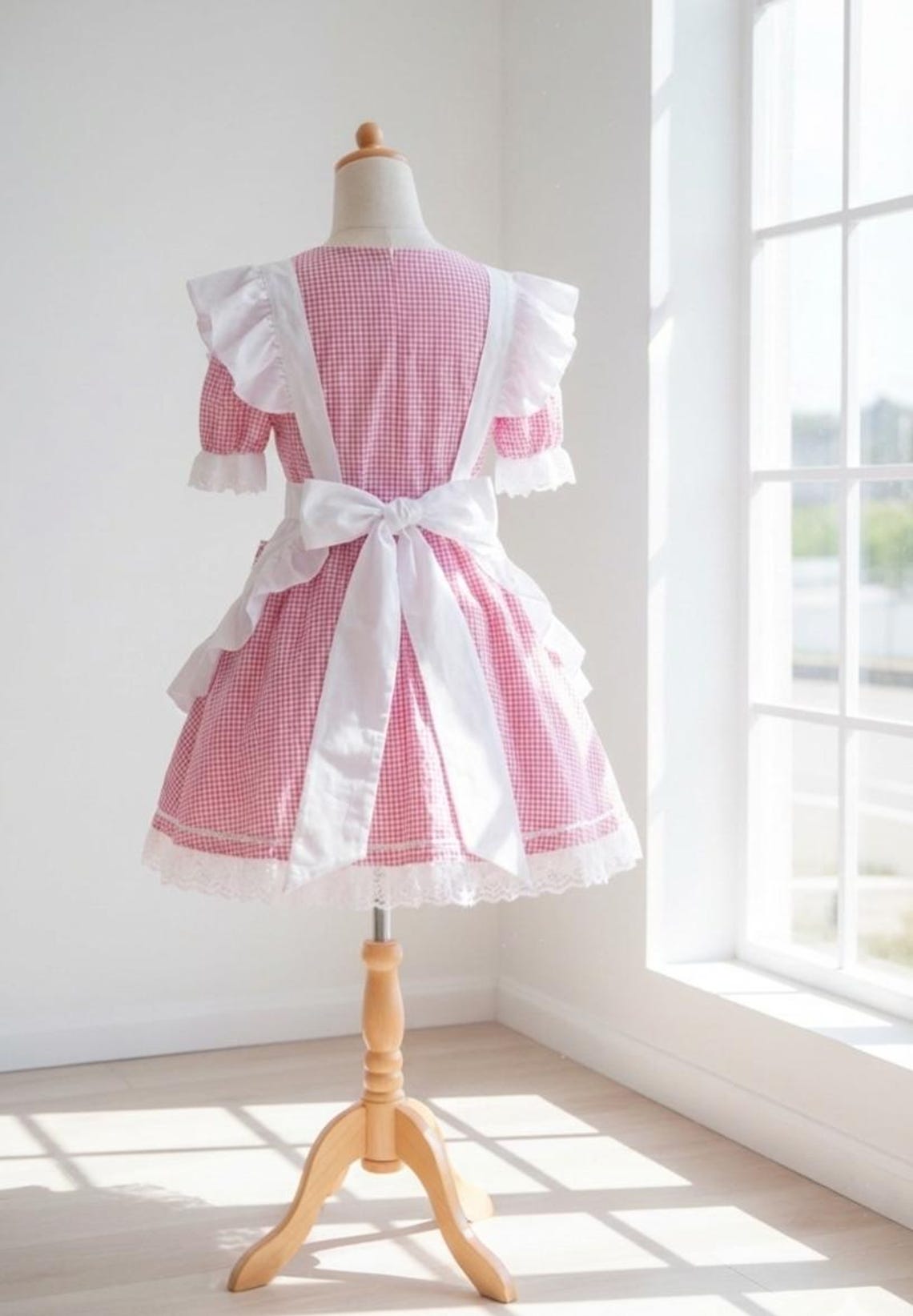 Kawaii Gingham Pink Maid Costume, Ruffle Lace Maidcore Dress - Etsy