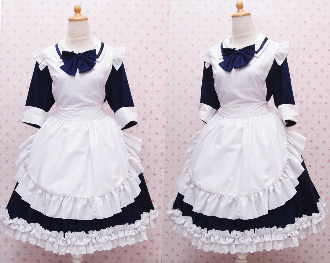 Long Version of Two Way Cotton Maid Dress and White Frilly Apron in ...
