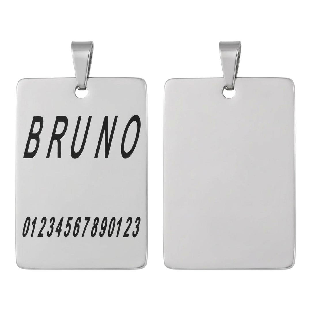 M Rectangle Dog ID Tags, Set of 2, Silver Stainless Steel, Deep Laser ...