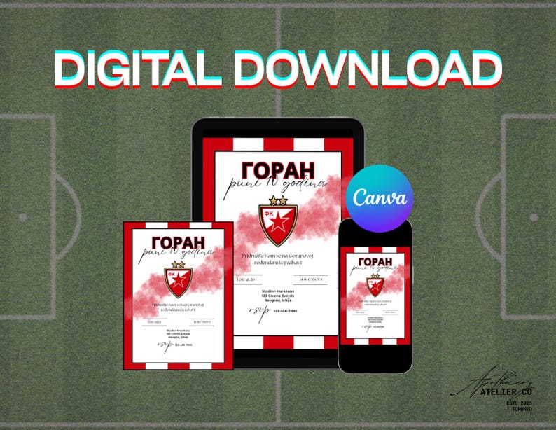 Crvena Zvezda Birthday Invitation, Serbian Football Theme (canva ...