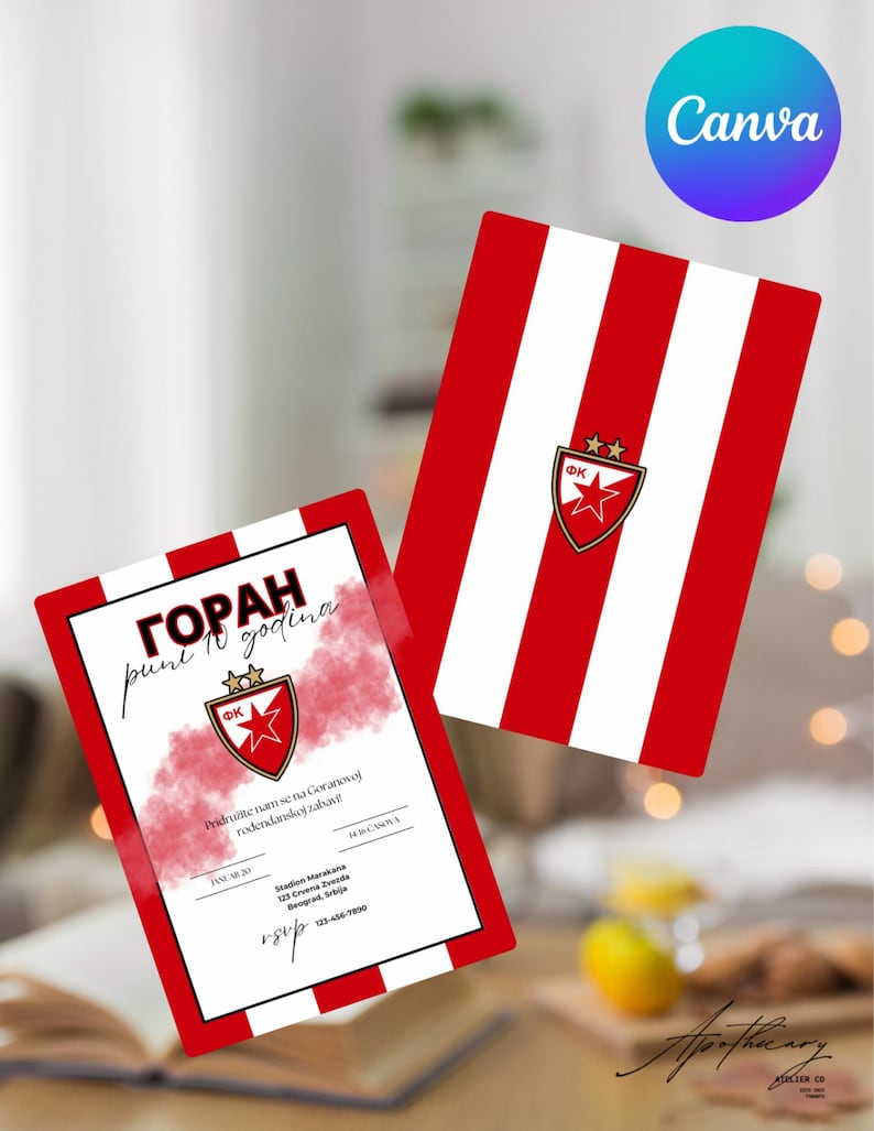 Crvena Zvezda Birthday Invitation, Serbian Football Theme (canva ...