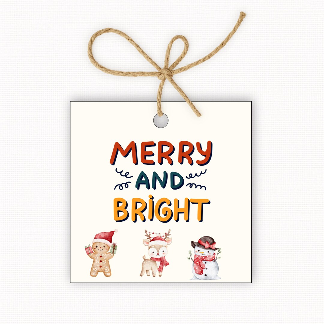 Merry and Bright Gift Tags Printable, Christmas Gift Tags for Kids ...