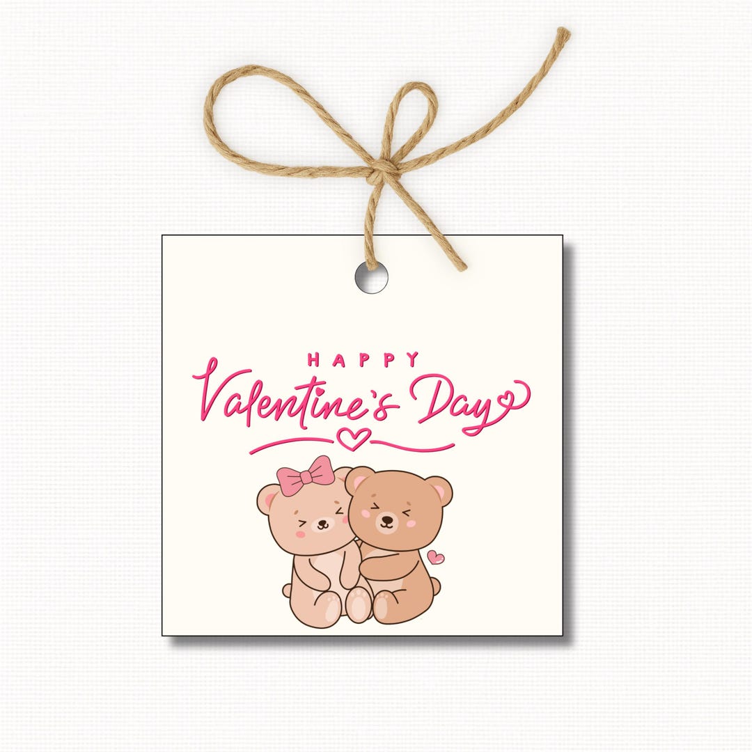 Happy Valentine's Day Gift Tag, Teddy Bear Valentine Tag, Cute ...