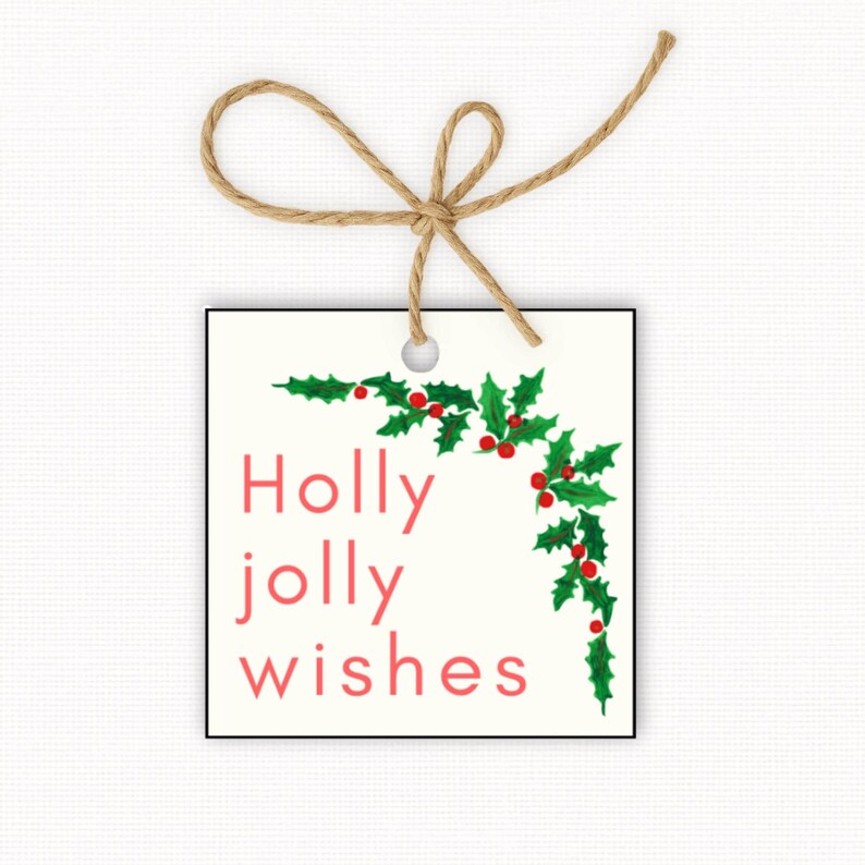 Holly Jolly Wishes Gift Tags Printable, Christmas Tags Template ...