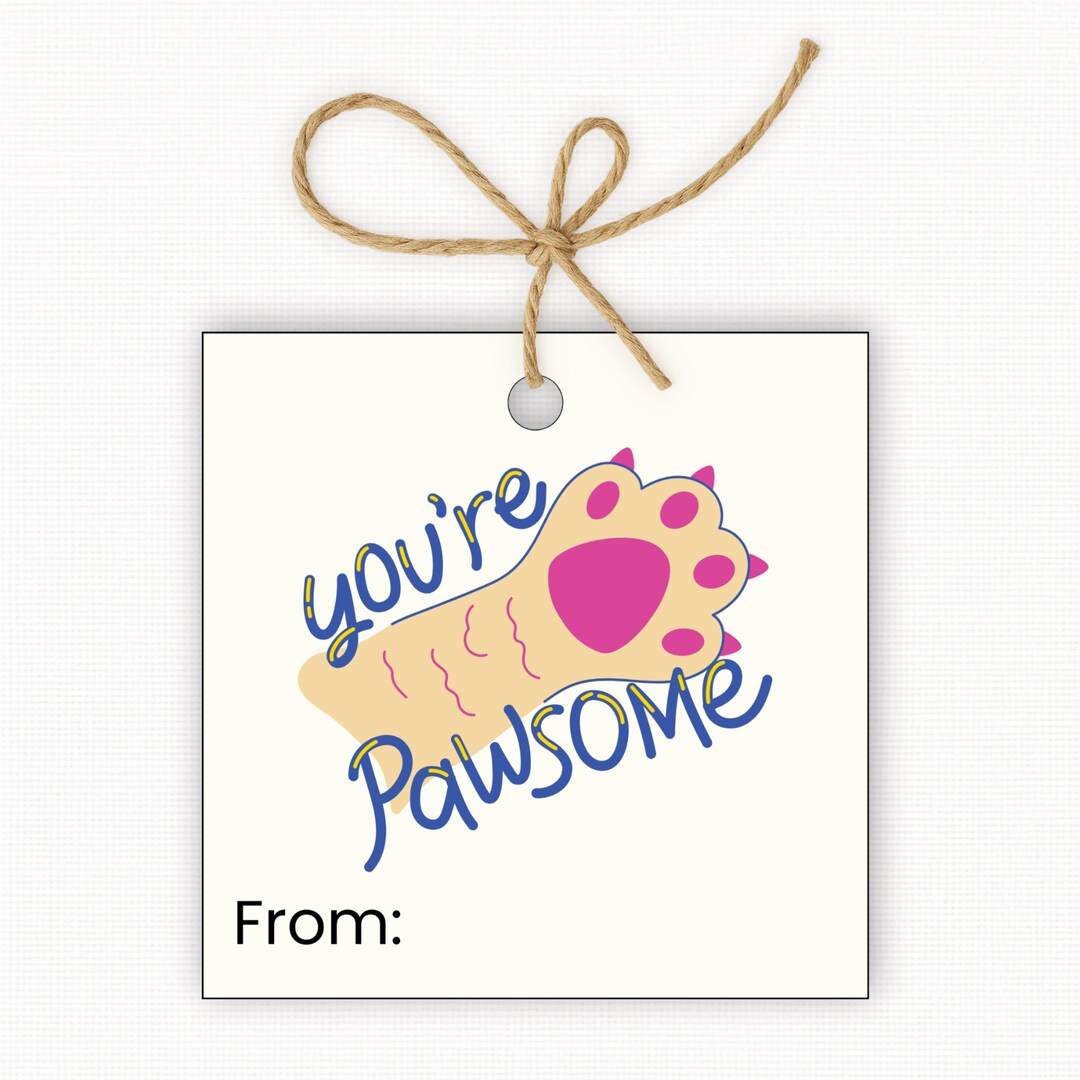 You're Pawsome Valentine Gift Tag, Cat Valentine Tag, Classroom ...