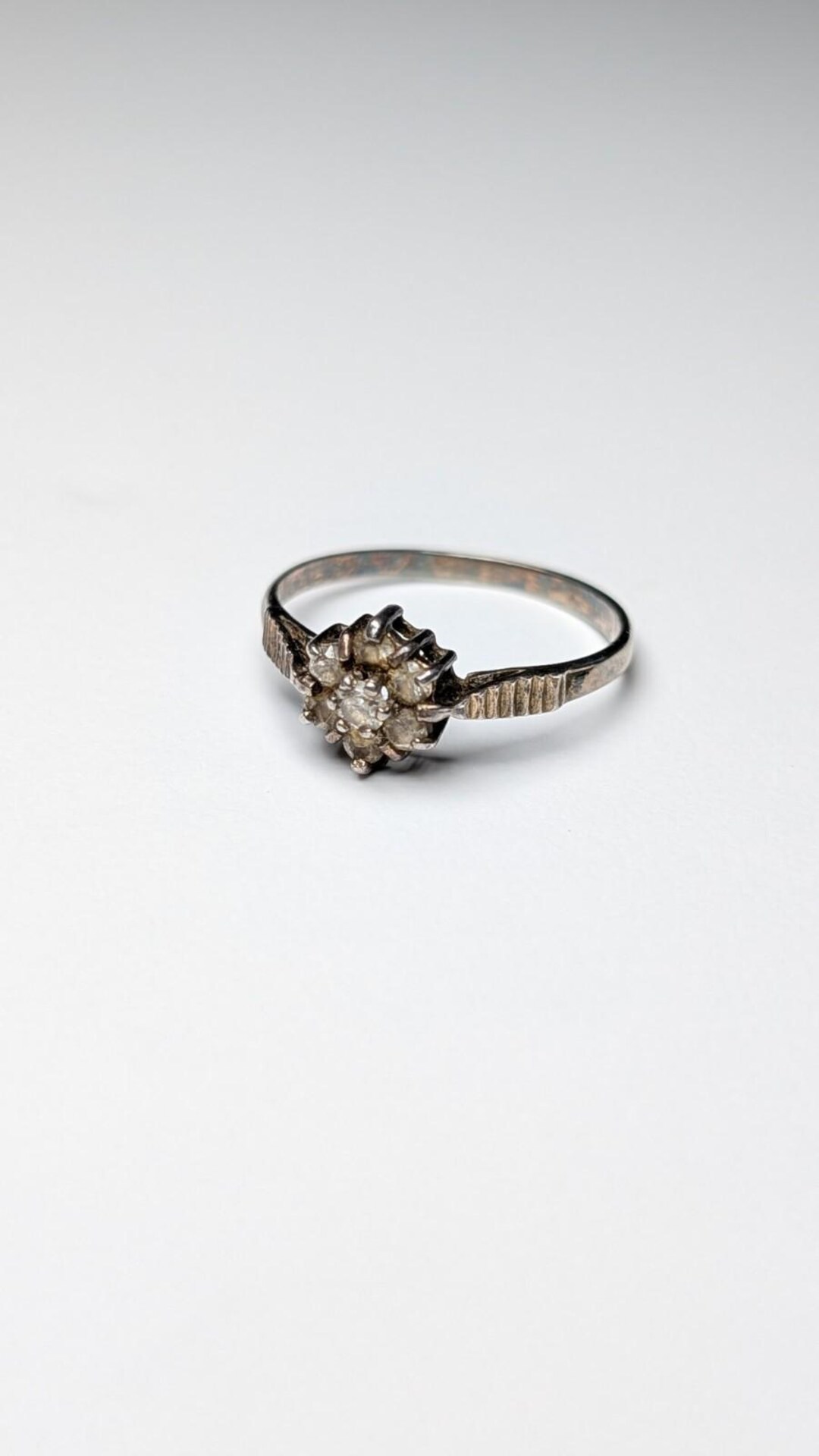 Vintage Sterling Silver Cluster Clear Gemstone Ring | Size Q | Cluster ...