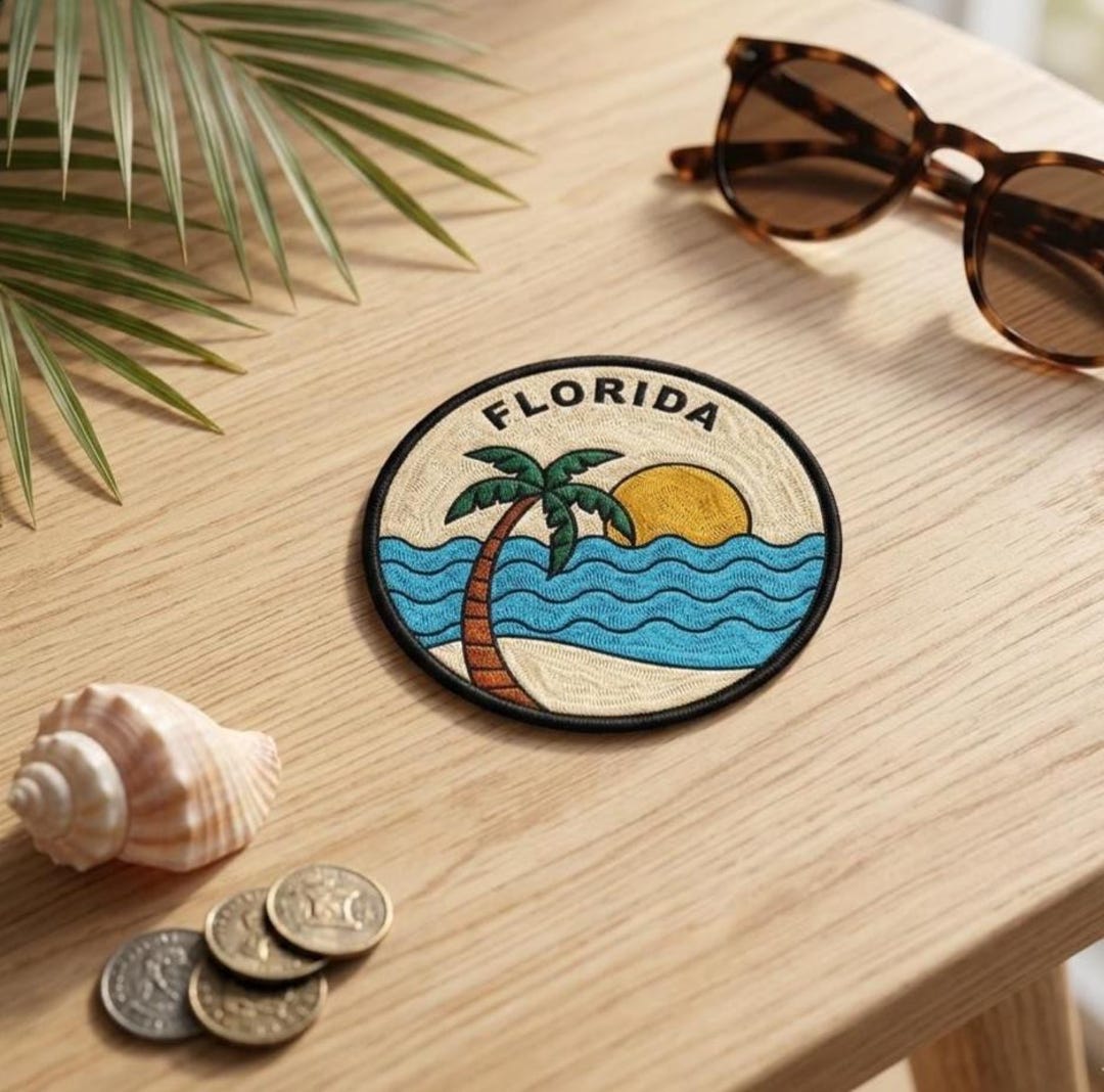 Florida Beach Palm Patch – Embroidered Iron-on Souvenir for Jackets ...