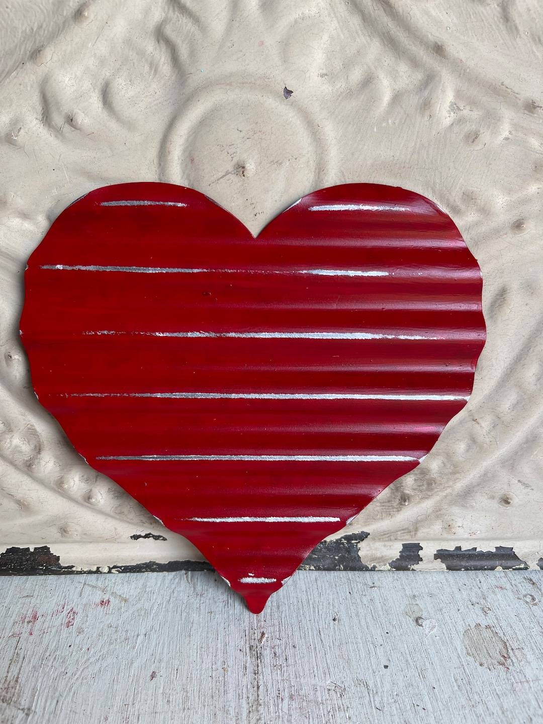 Metal Valentines Heart, Distressed Red Metal Heart Hanger, Valentines ...