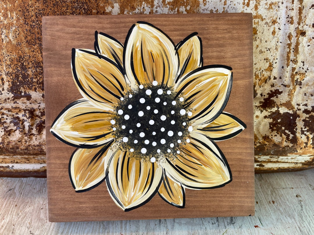 Wooden Sunflower Block, Hand Painted Sunflower, Home Decor Wood ...